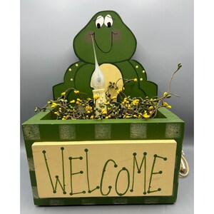 Handmade Wood Frog Welcome Sign Flickering Candle Light Home Decor - Etsy