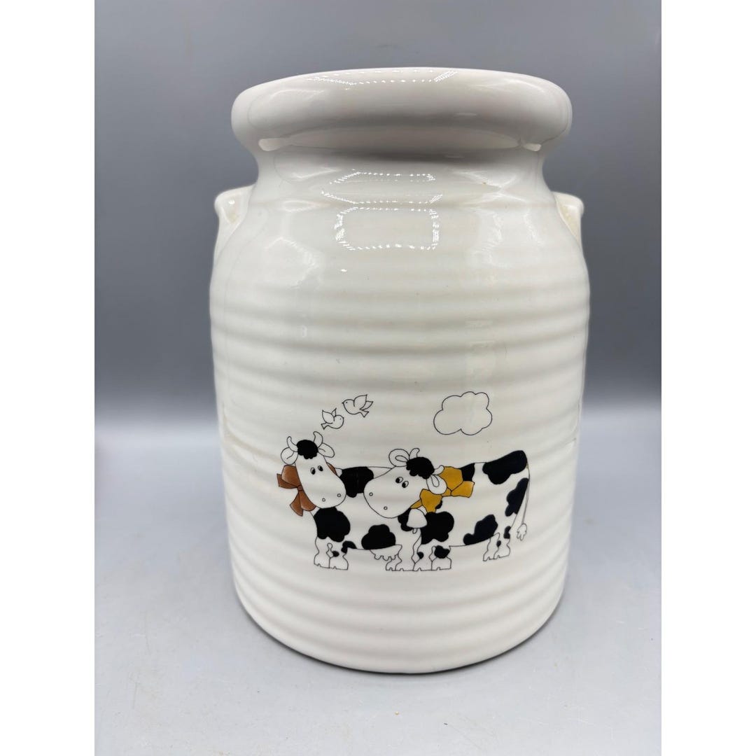 Vtg Harris Pottery Ceramic Cow Milk Can Crock Utensil Holder Caddy ...