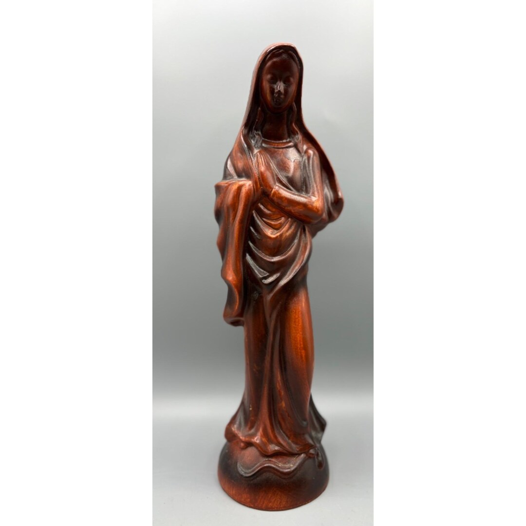 Handcrafted Wooden Virgin Mary Statue Painted Faux Wood Madonna World ...