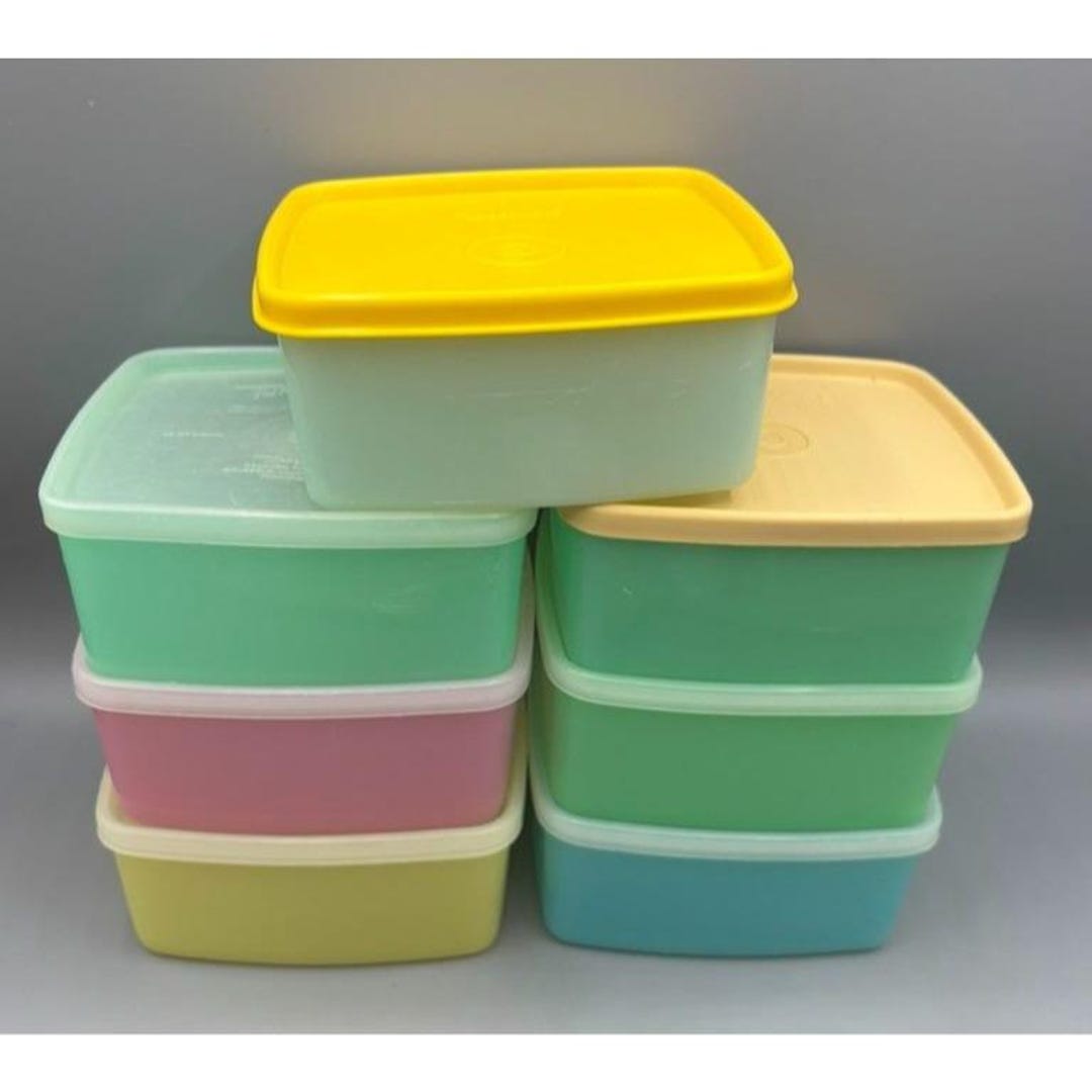 Vtg Tupperware Square Round Containers Set of 7 Lids Pastel Colors ...