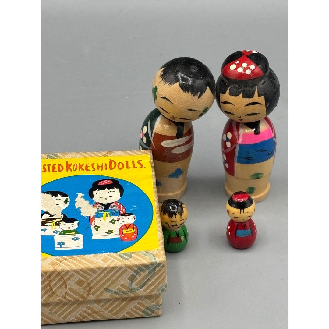 Vintage Nested Kokeshi Dolls Set Wood Toy Japan Cute Bobblehead - Etsy