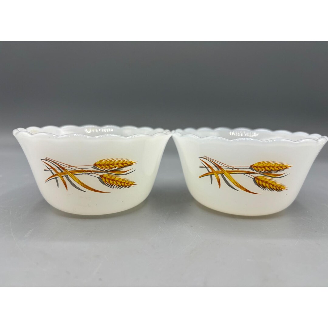 Vintage Fire King Milk Glass Wheat Pattern Custard Cups 6 Oz Set of 2 ...
