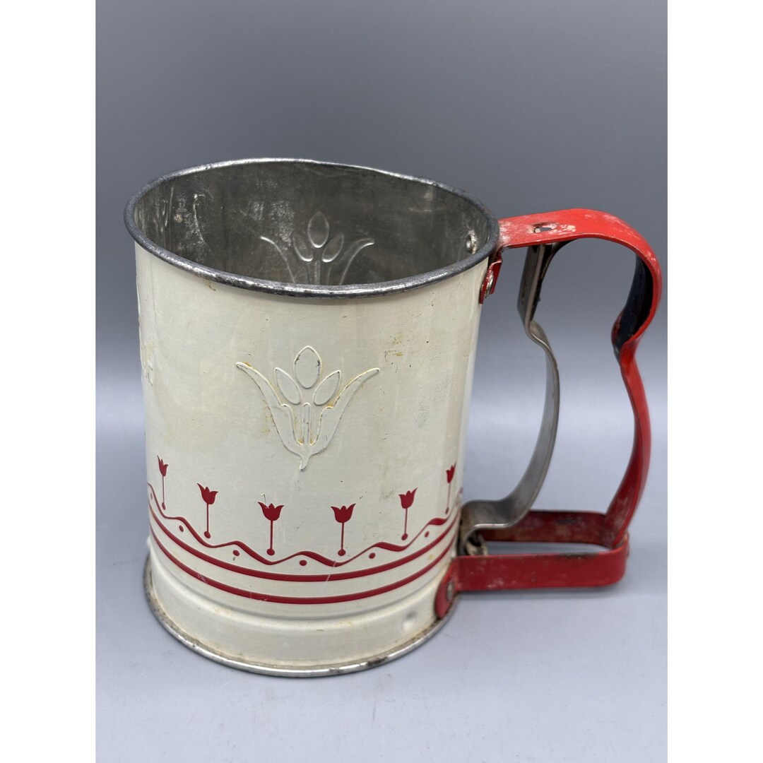 Vintage Androck Hand-i-sift Jr Flour Sift Red Handle Tulip Design Retro ...