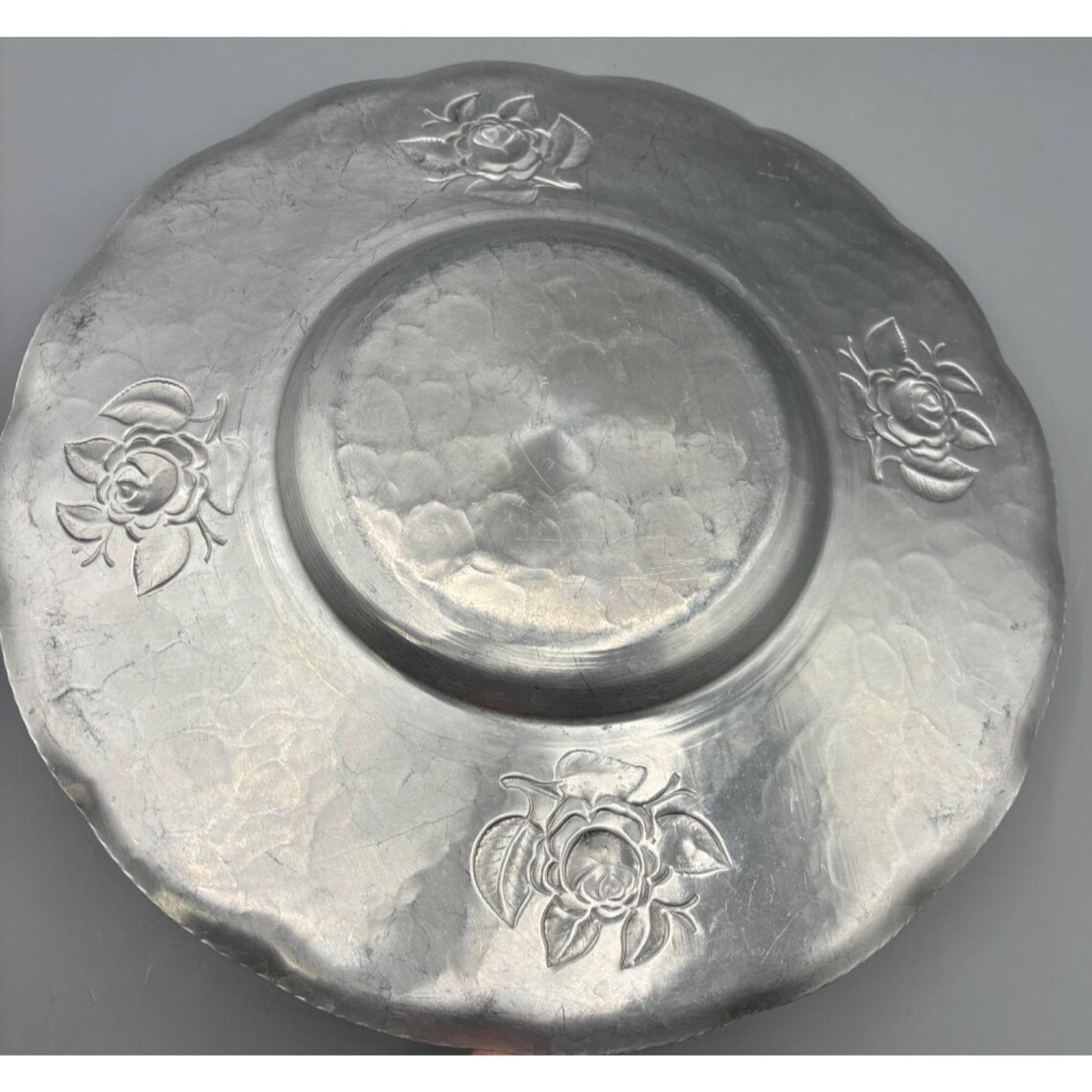 Vtg Hammered Metal Serving Plate Embossed Floral Design 12" - Etsy