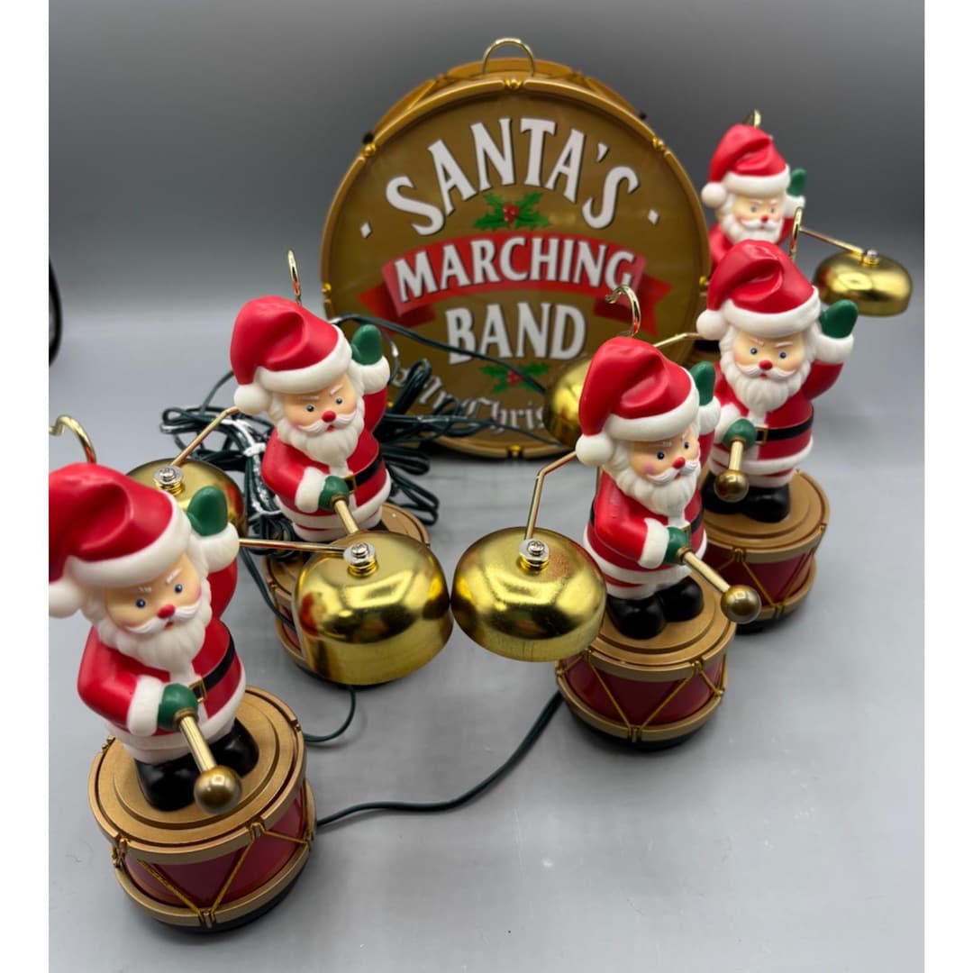 Vtg Mr. Christmas Santas Marching Band Figurine Bells Musical Animated ...
