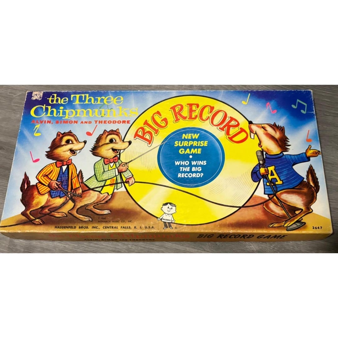 Vtg 1960 the Three Chipmunks Big Record Board Game Alvin Simon Theodore ...