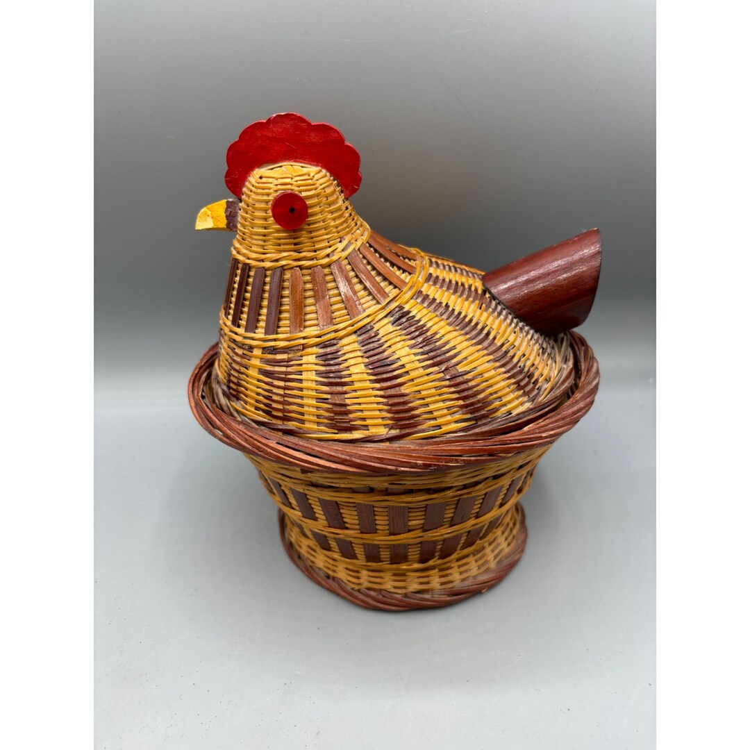 Vtg Chicken Hen Shaped Basket With Lid Wicker Rattan Decor Farmhouse - Etsy