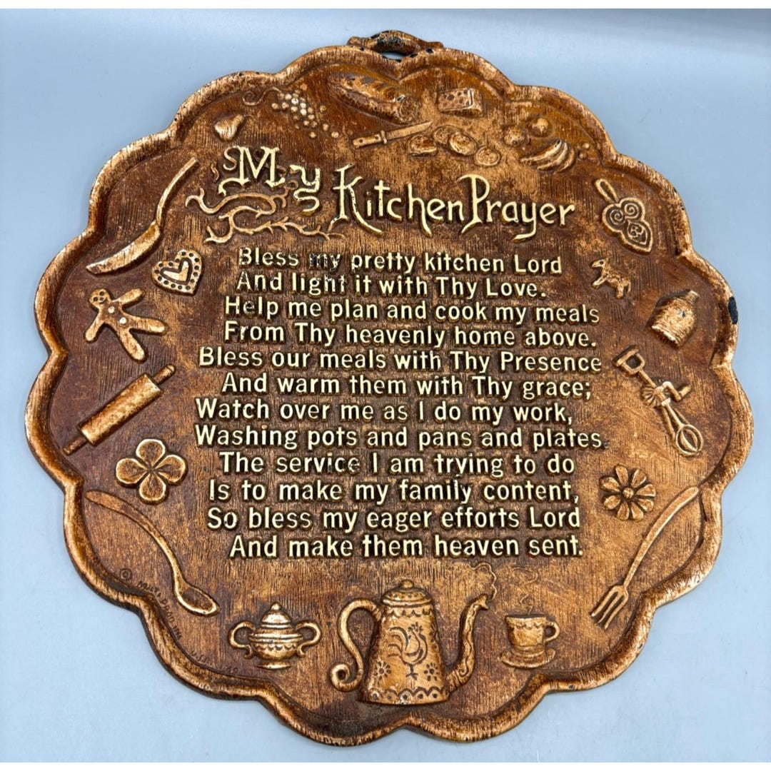 VTG 1959 Multi Prod Kitchen Prayer Wall Plaque 10" Hanging Decor Retro ...