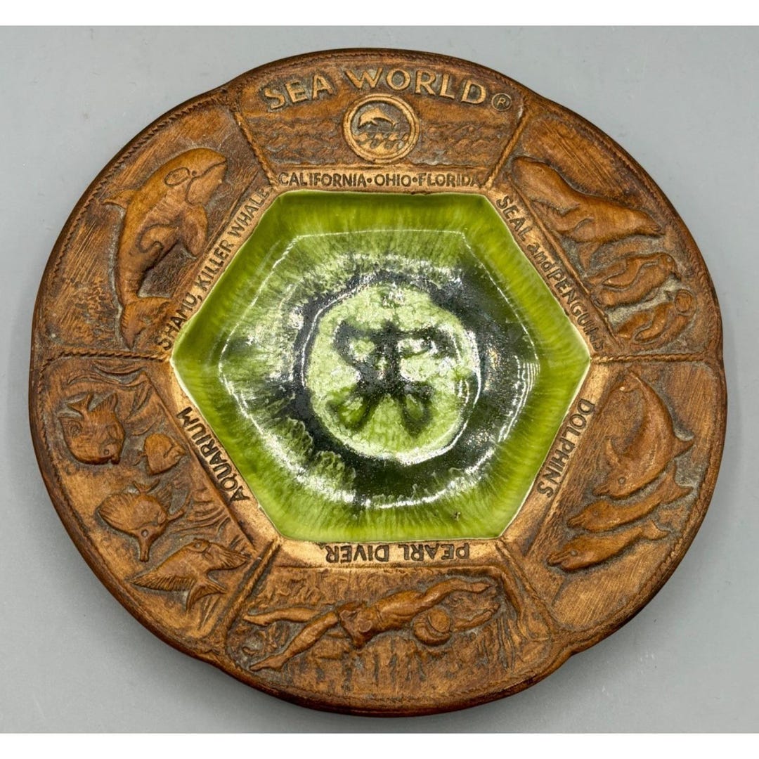 Vtg 60s Treasure Craft Sea World Souvenir Decorative Plate Green - Etsy