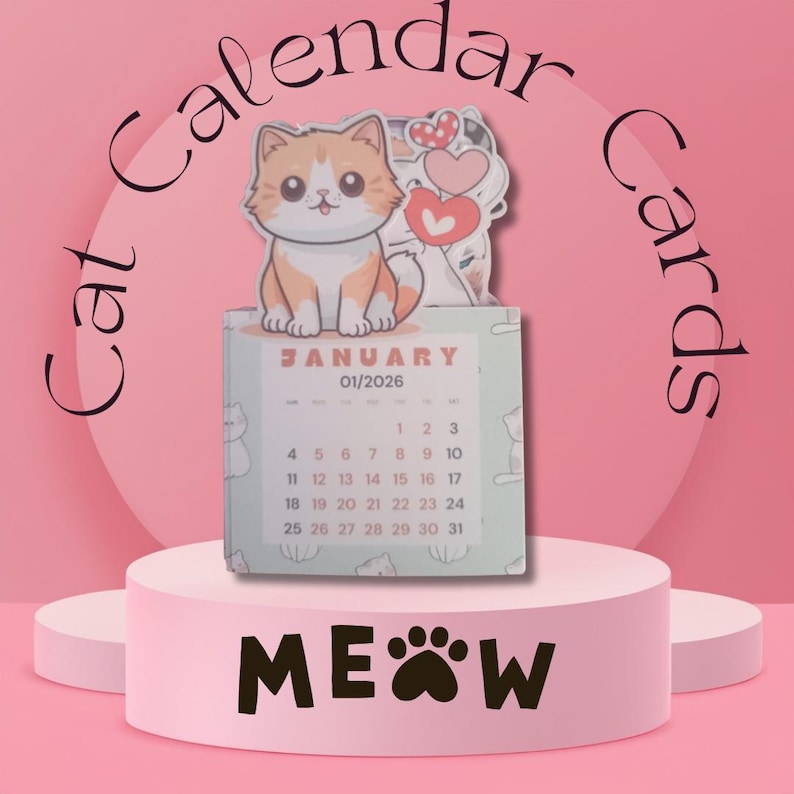 Cat Calender Desk Cards (digital Download) - Etsy