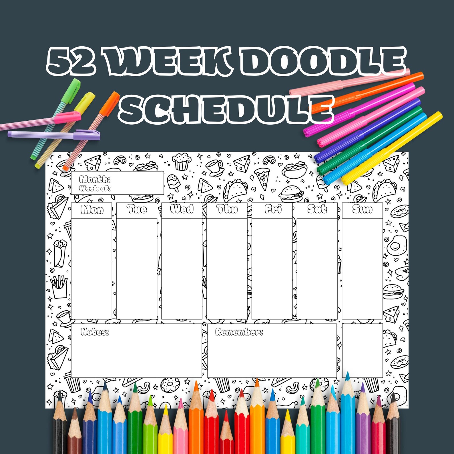 52 Week Doodle Schedule - Etsy