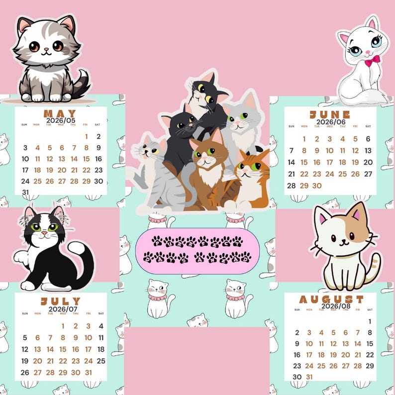 Cat Calender Desk Cards (digital Download) - Etsy