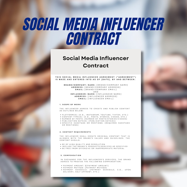 Social Media Influencer Contract PDF File - Etsy