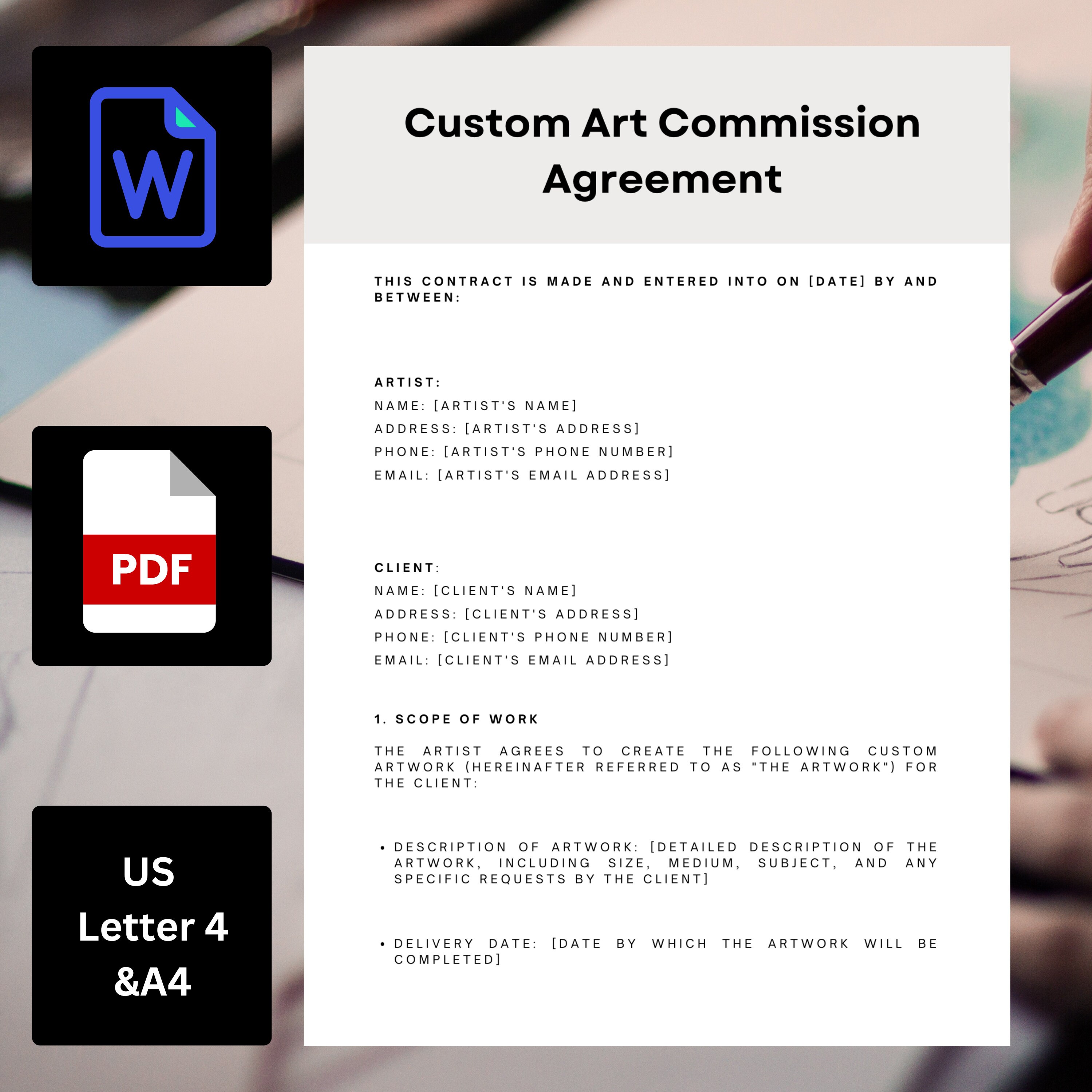 Custom Art Commission Contract Template - Professional and Easy to Use ...