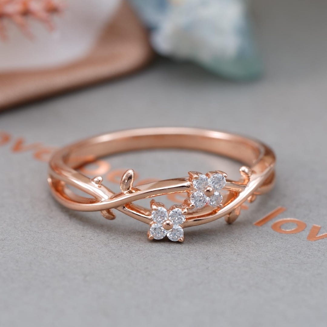 Nature Inspired Leaf Shape Wedding Ring, 14K Rose Solid Gold Ring ...
