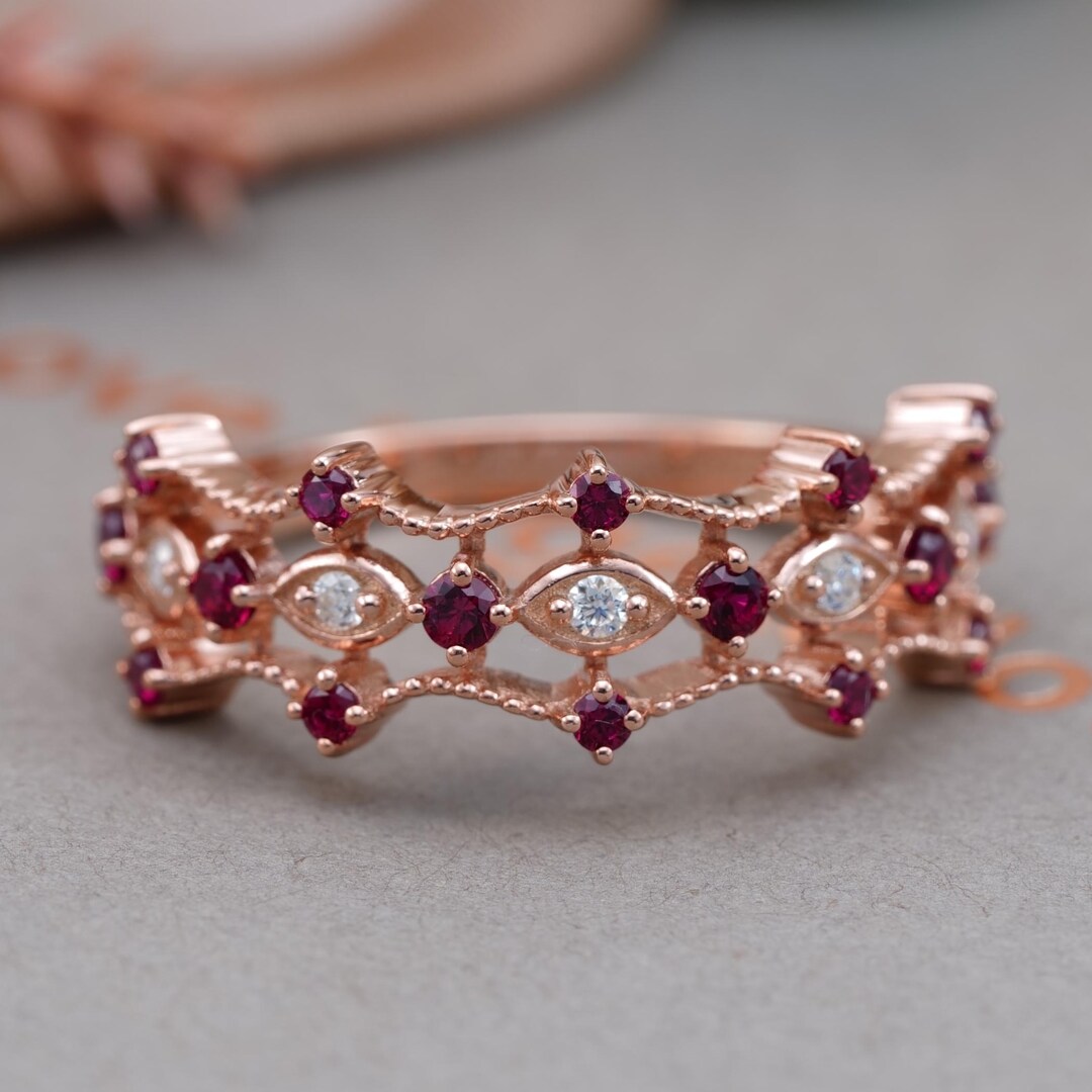 Vintage Hollow Crown Wedding Ring, Delicate Rose Gold Silver Ring, Art ...