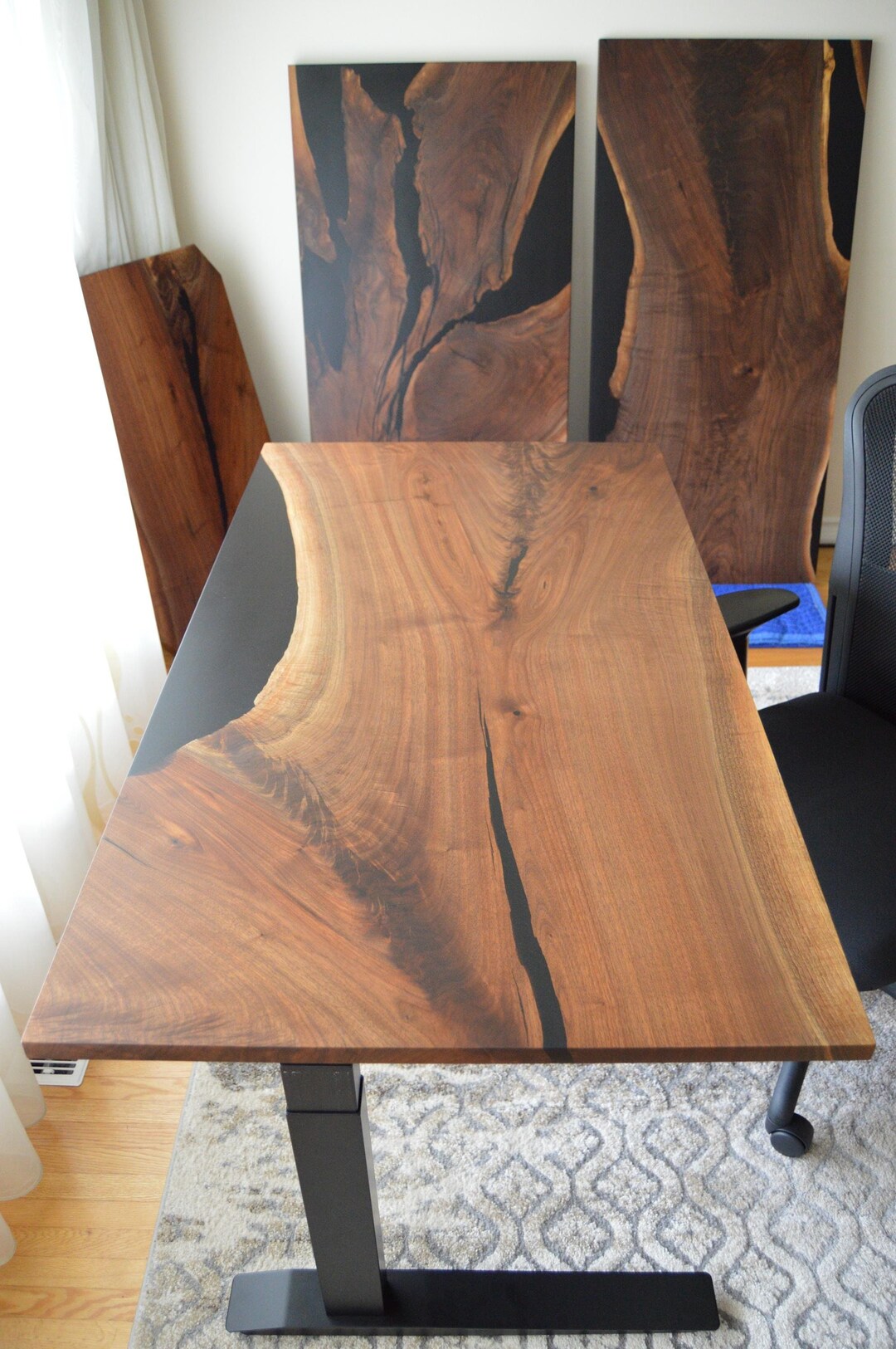 Black Walnut and Epoxy Height Adjustable Desk - Etsy