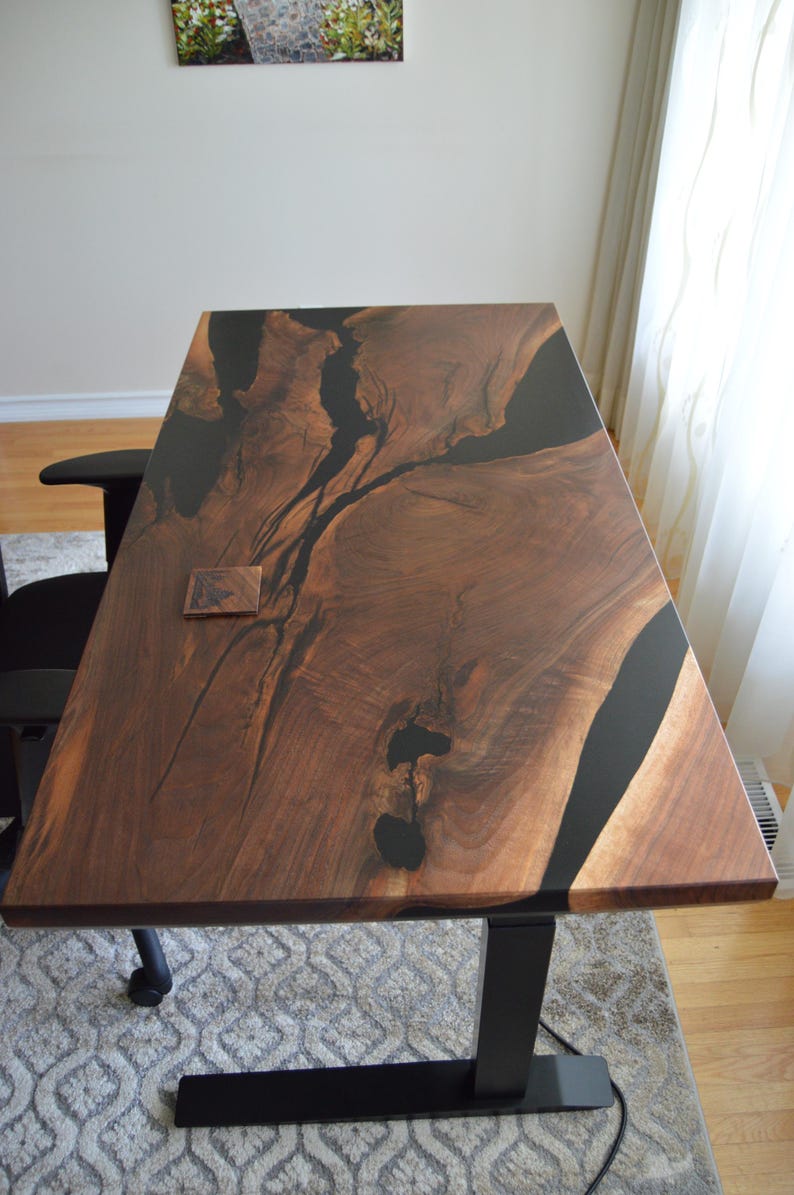 Black Walnut and Epoxy Height Adjustable Desk - Etsy