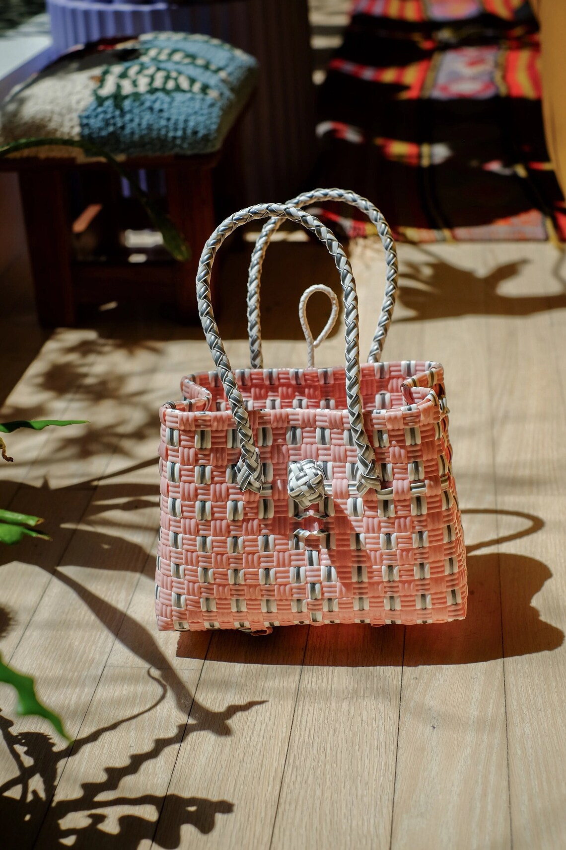 Saigon Birkin Vietnamese Handwoven Recycled Plastic Bag in Light Pink ...