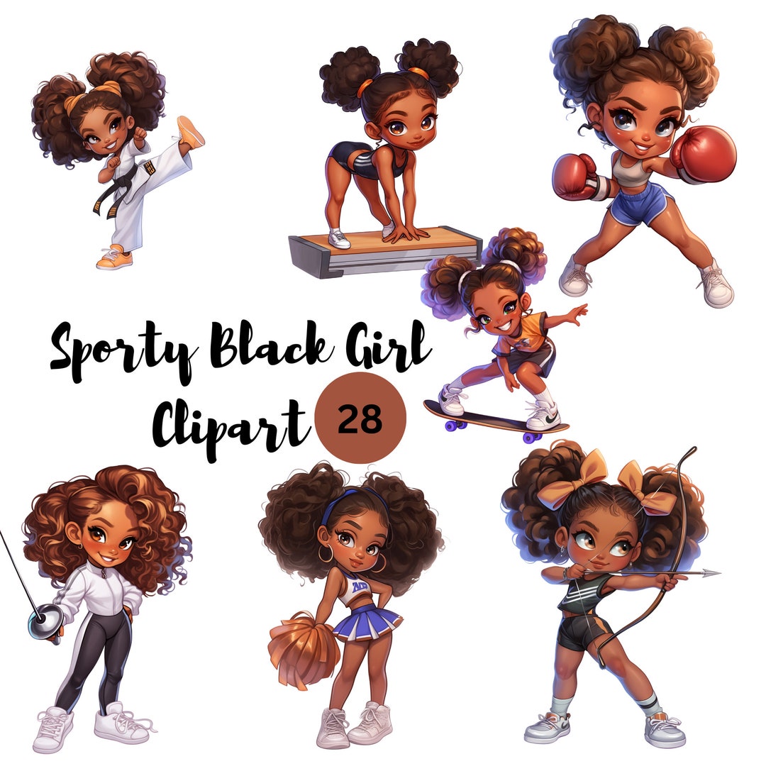 Sporty Black Girls, Black Kids Clipart, Cute Little Black Girls ...