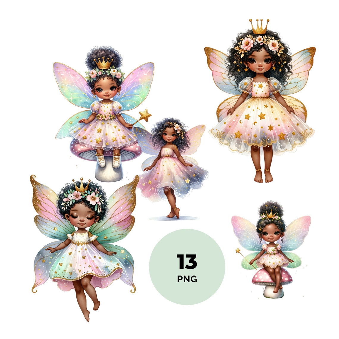 Little Black Fairy African Girl Clipart, African American Fairy, Fairy ...