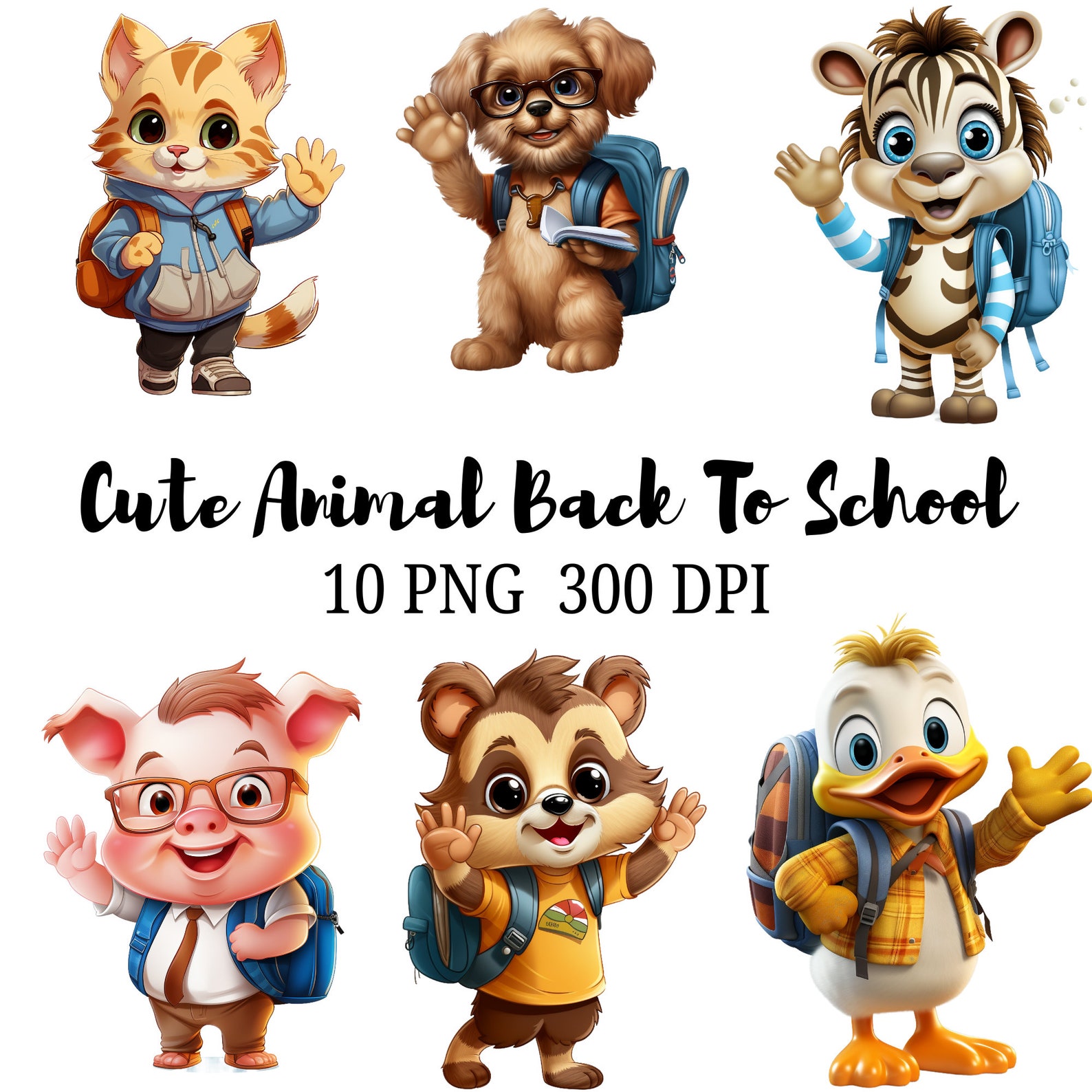 Cute Animal Back to School Clipart, Adventure Animal Clipart, Traveling ...