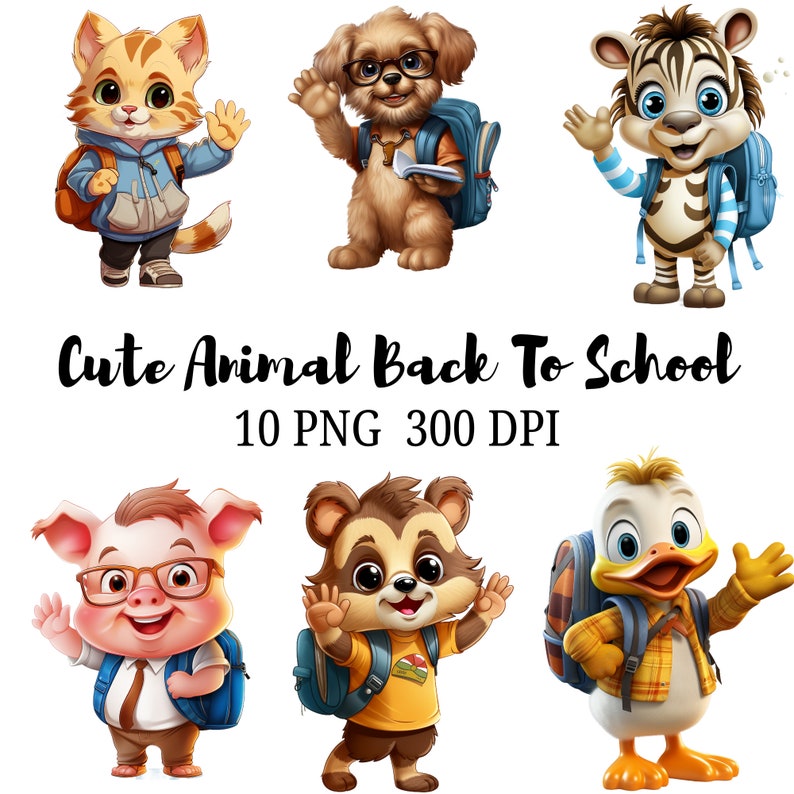 Cute Animal Back to School Clipart, Adventure Animal Clipart, Traveling ...