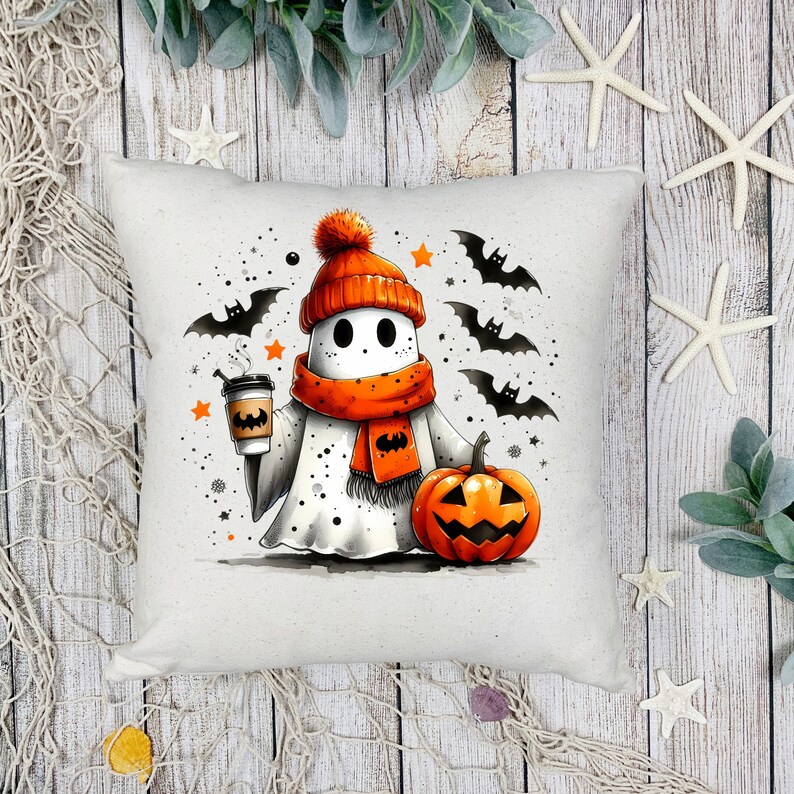 Cute Funny Spooky Ghost Png, Halloween Coffee Png, 10 Retro Halloween ...