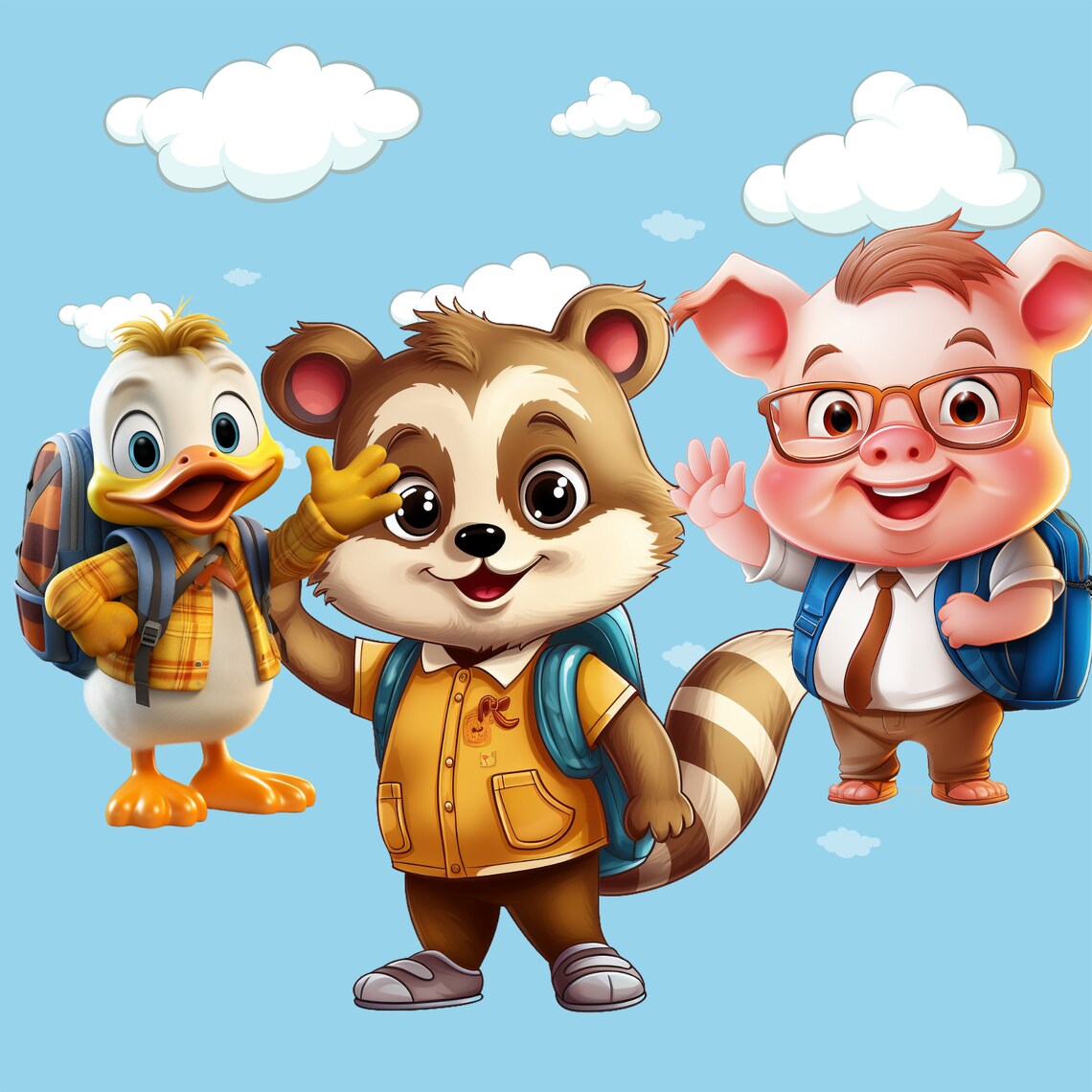 Cute Animal Back to School Clipart, Adventure Animal Clipart, Traveling ...