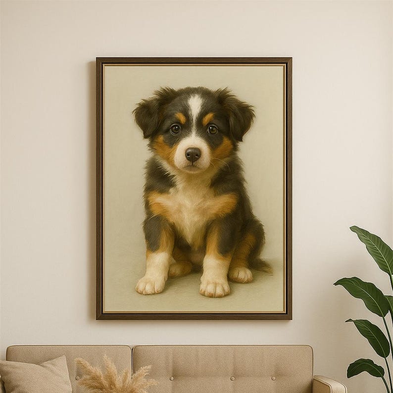 Australian Shepherd Puppy Portrait, Cute Dog Wall Art, Nursery Pet ...