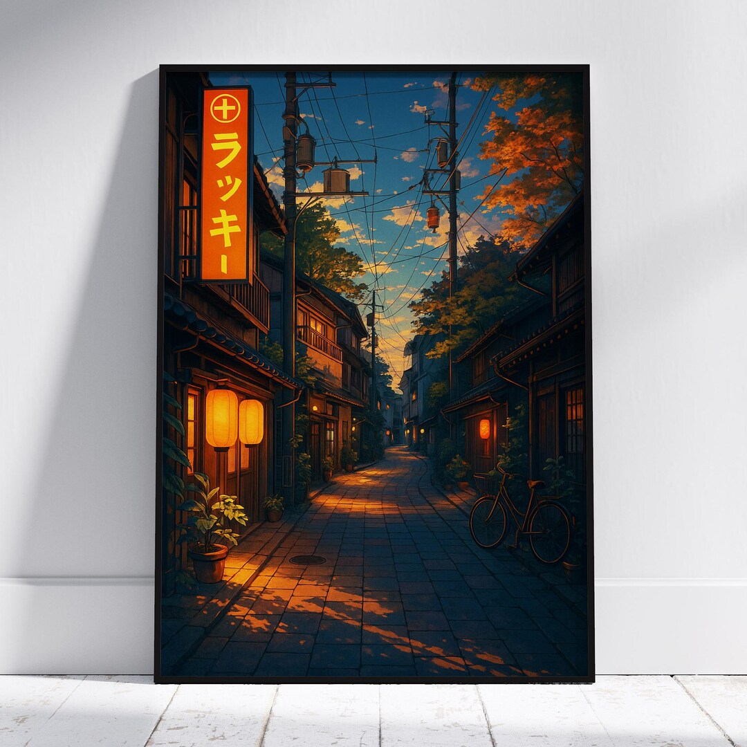 Japanese Alleyway Sunset Print, Urban Lantern Decor (digital Download ...