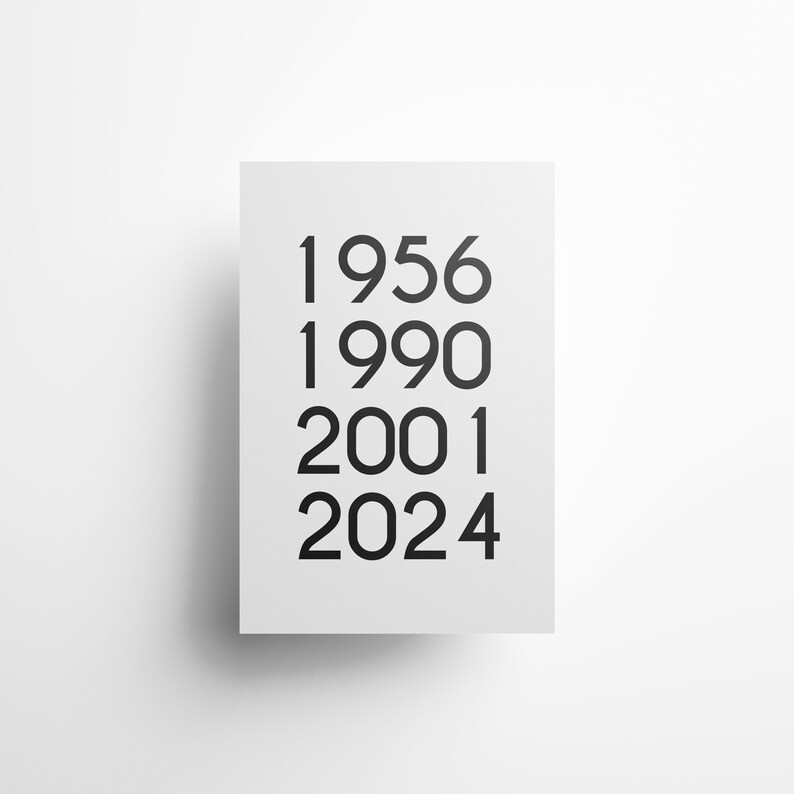Personalised Set of Years Number Wall Art, Years Number Wall Print ...