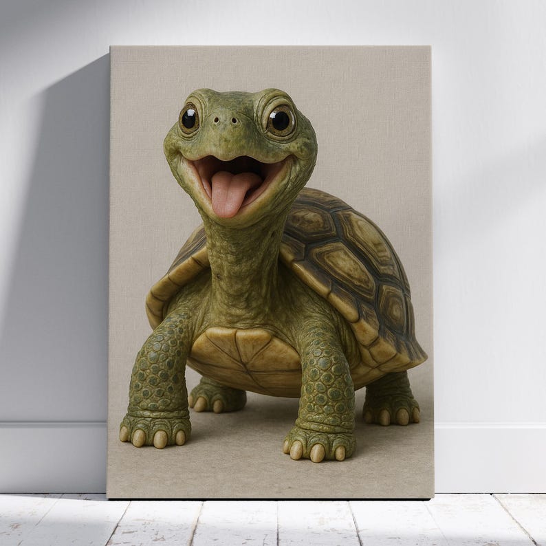 Funny Turtle Illustration, Cute Reptile Art, Playful Animal Wall Decor ...