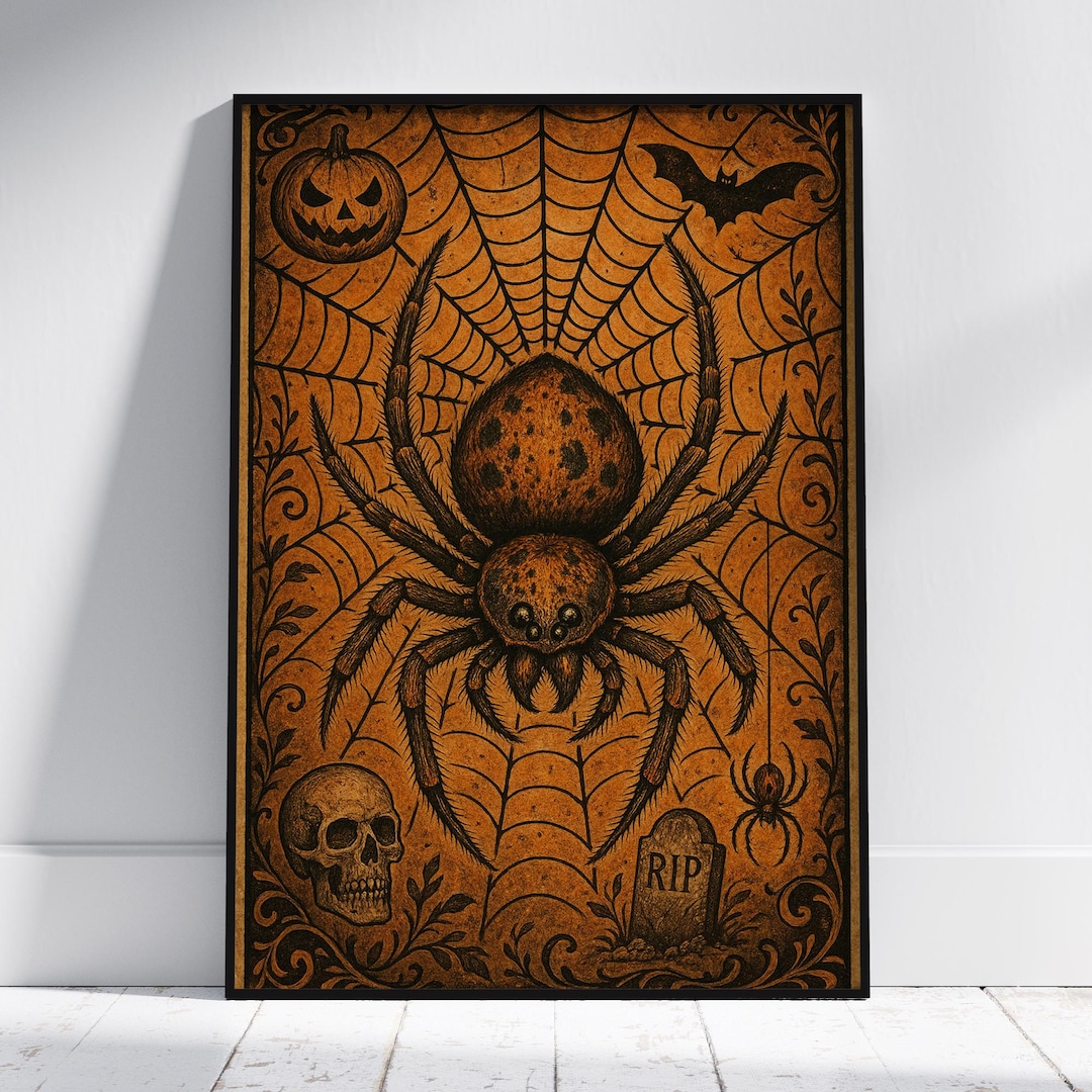 Halloween Spider Web Digital Wall Art Vintage Skull Pumpkin Bat ...