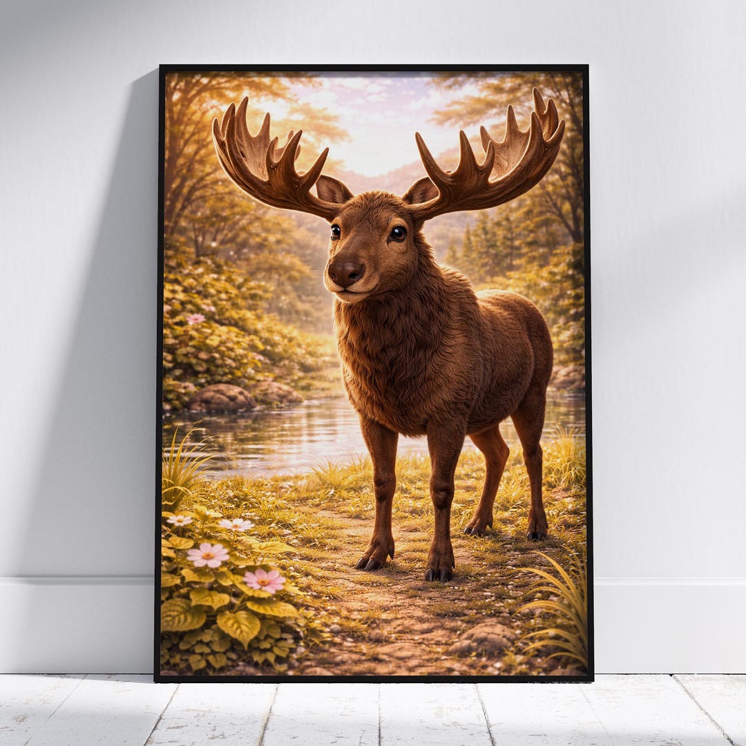Moose Nursery Poster, Woodland Animal Nursery Print, Cozy Forest Wall ...