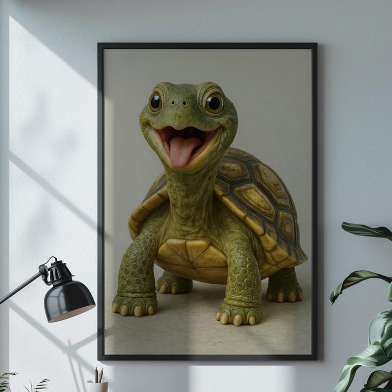 Funny Turtle Illustration, Cute Reptile Art, Playful Animal Wall Decor ...