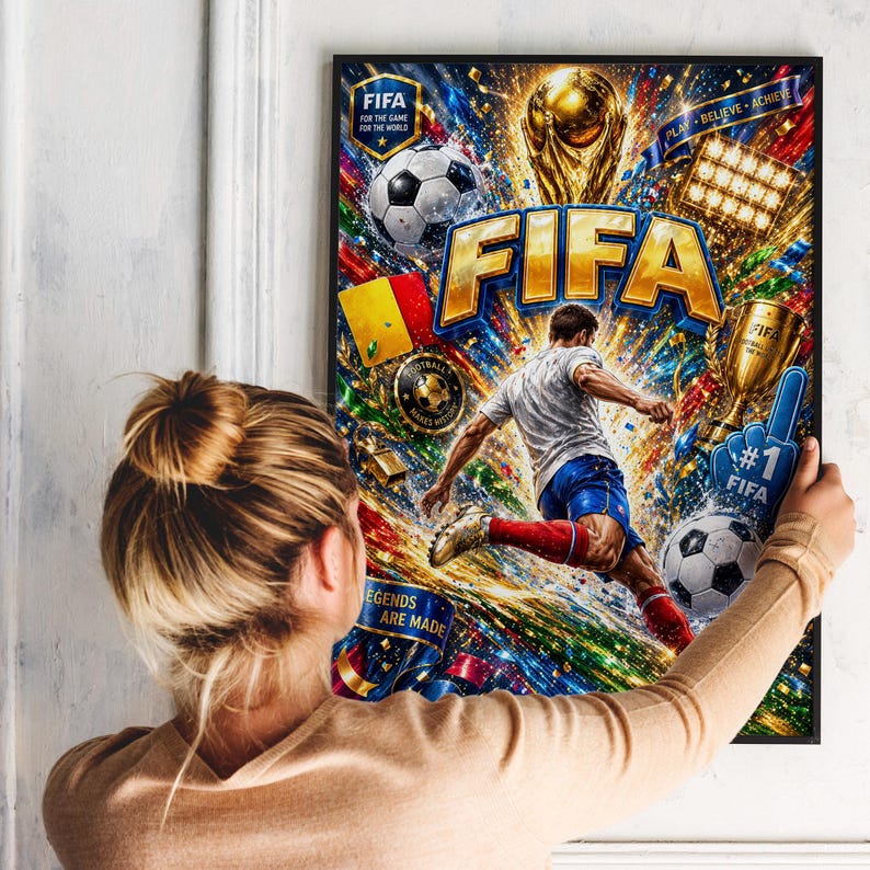 FIFA World Cup 2026 Poster, Soccer Player Action Art, Football Trophy ...