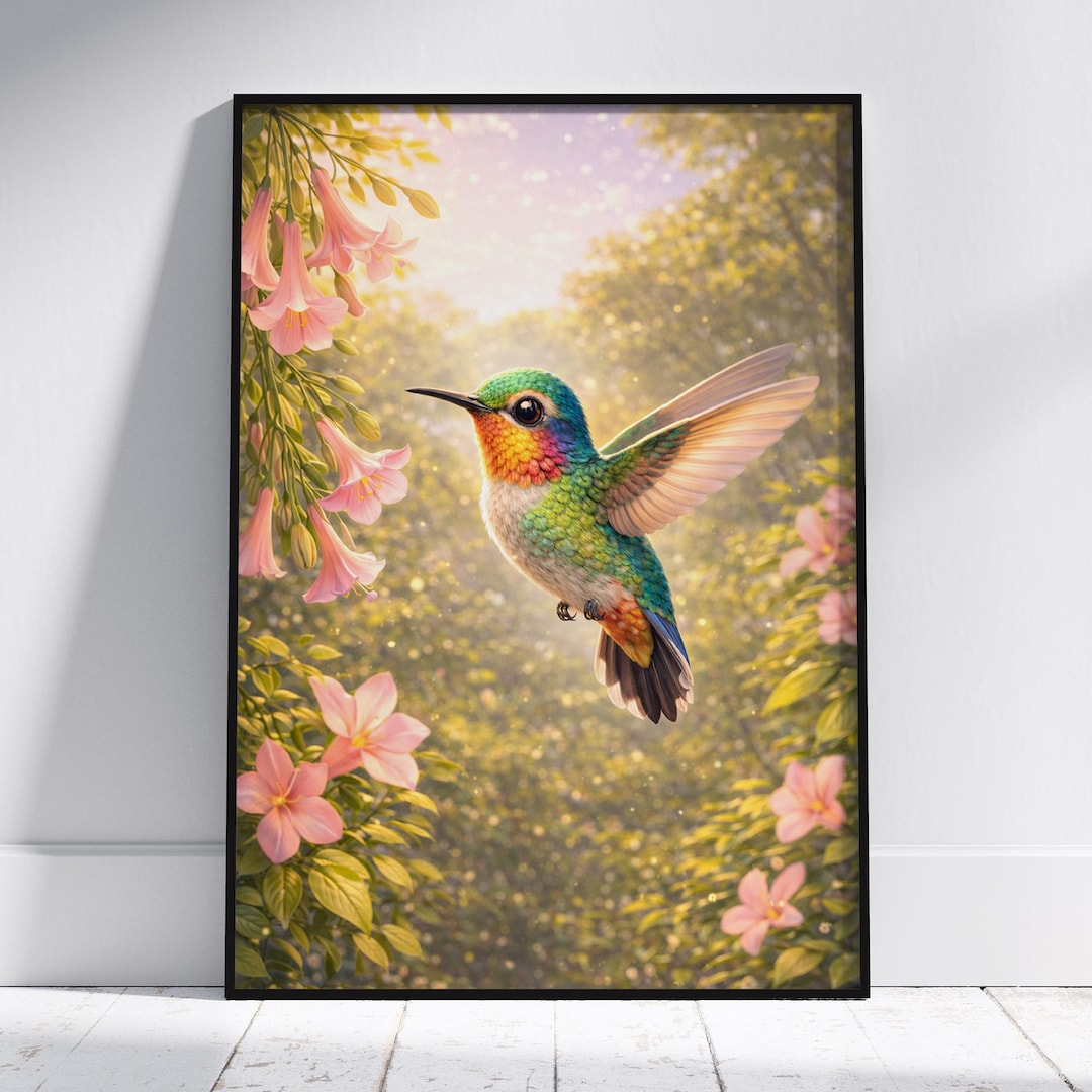 Hummingbird Nursery Poster, Colorful Bird Print, Whimsical Floral ...