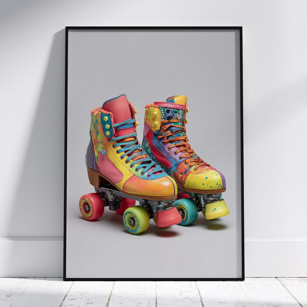 Colorful Roller Skates Print Set, Retro Skate Wall Art, Rainbow Roller ...