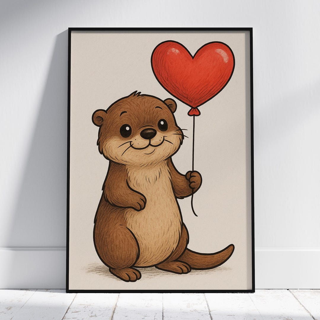 Smiling Otter Print: Heart Balloon Animal Art (digital Download) - Etsy