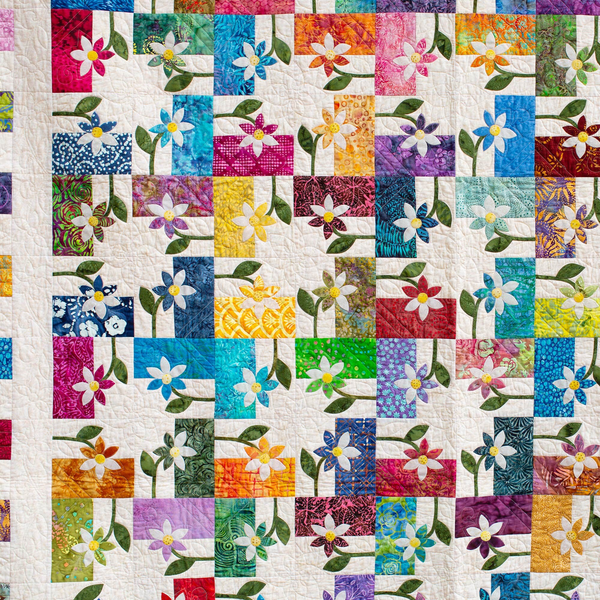 Handmade Heirloom Quilt With Appliqué / Daisies / Colorful Floral ...
