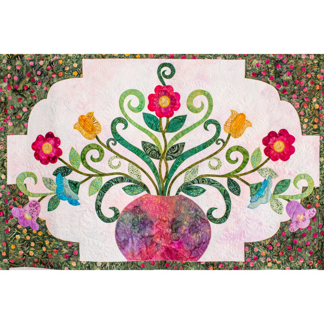 Handmade Batik Art Quilt With Appliqué / Wall Decor / Whimsical Pot of ...