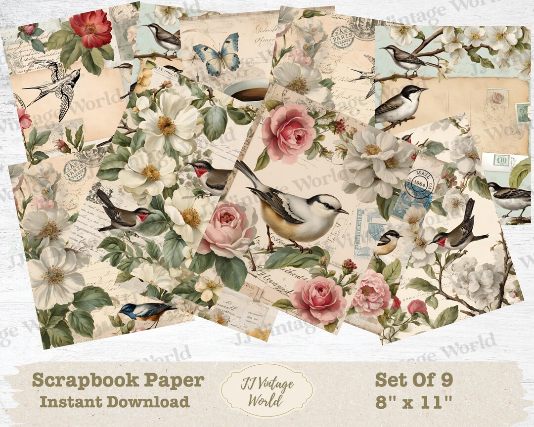 Vintage Floral Scrapbook Paper: Shabby Chic DIY Set (digital Download ...