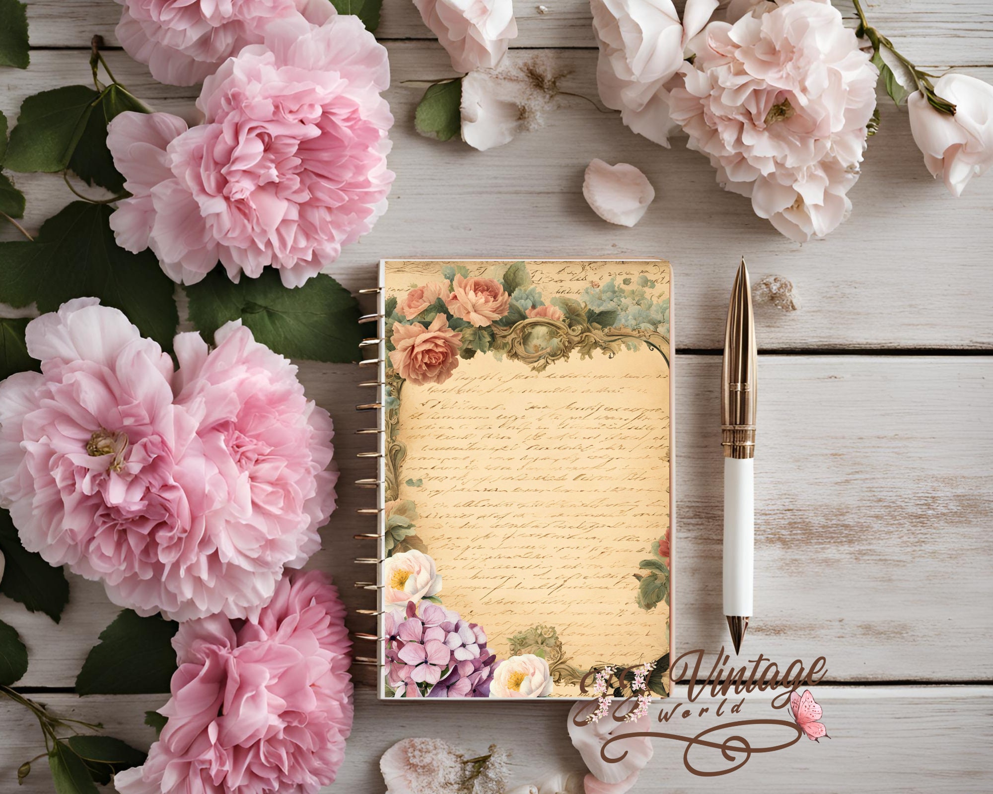 Vintage Paris Shabby Chic Digital Paper Set, Instant Download, Floral ...