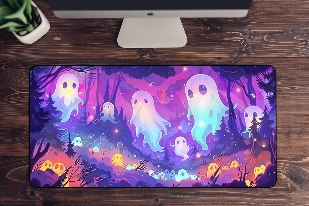 Purple Witchy Desk Mat, Lofi Ghost Desk Mat, Fantasy Forest Mouse Pad ...