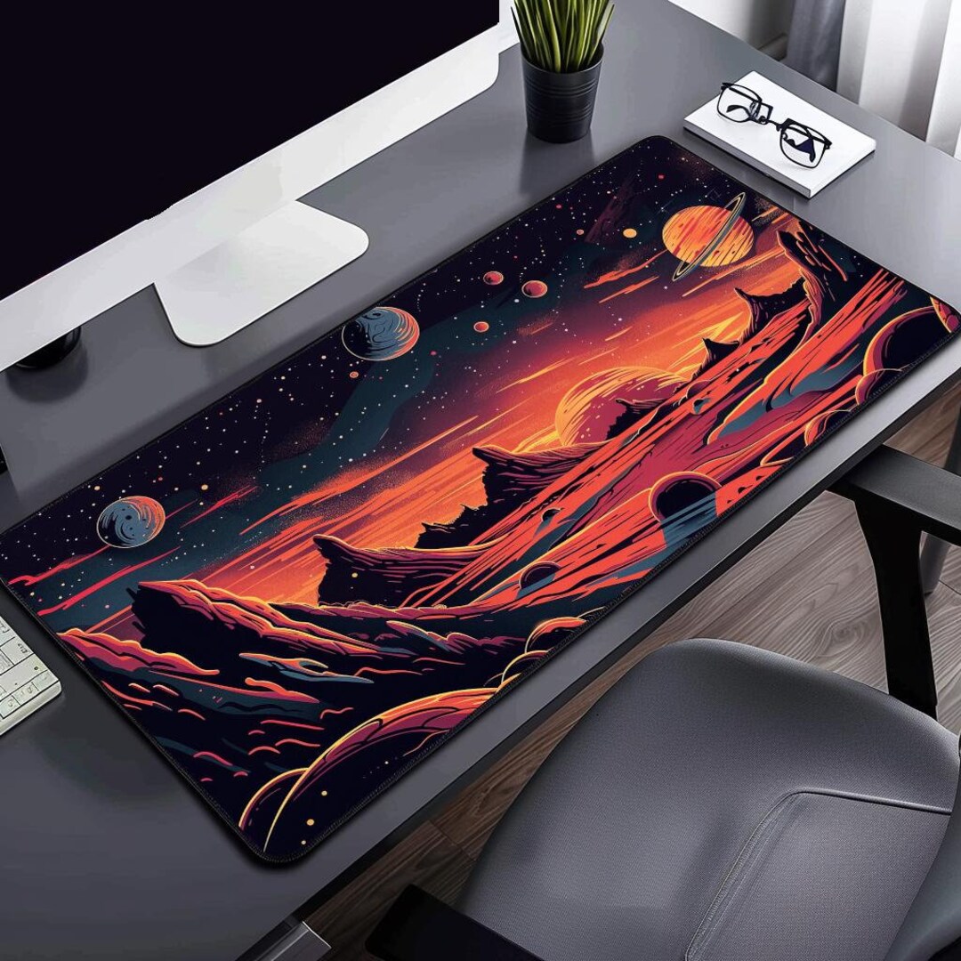 Outer Space Planet Desk Mat, Orange Mars Mousepad, Galaxy Gaming Mouse ...