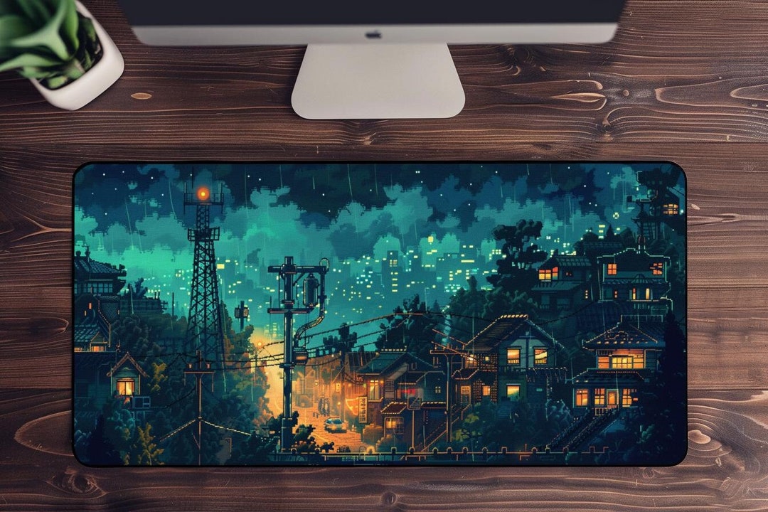Pixel Art Japan Mouse Pad, Lofi Pixel Art Desk Mat, 8bit Industrial ...