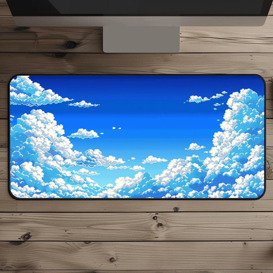 Blue Cloud Pixel Art Desk Mat, Anime Sky Desk Mat, 8 Bit Desk Mat, Sky ...