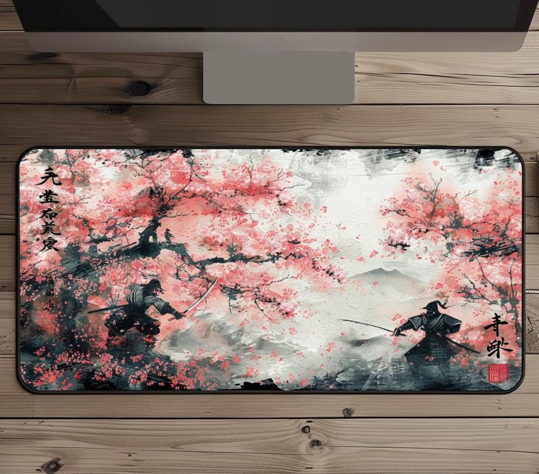 Japanese Samurai Desk Mat, Sakura Cherry Blossom Desk Mat, Japanese ...