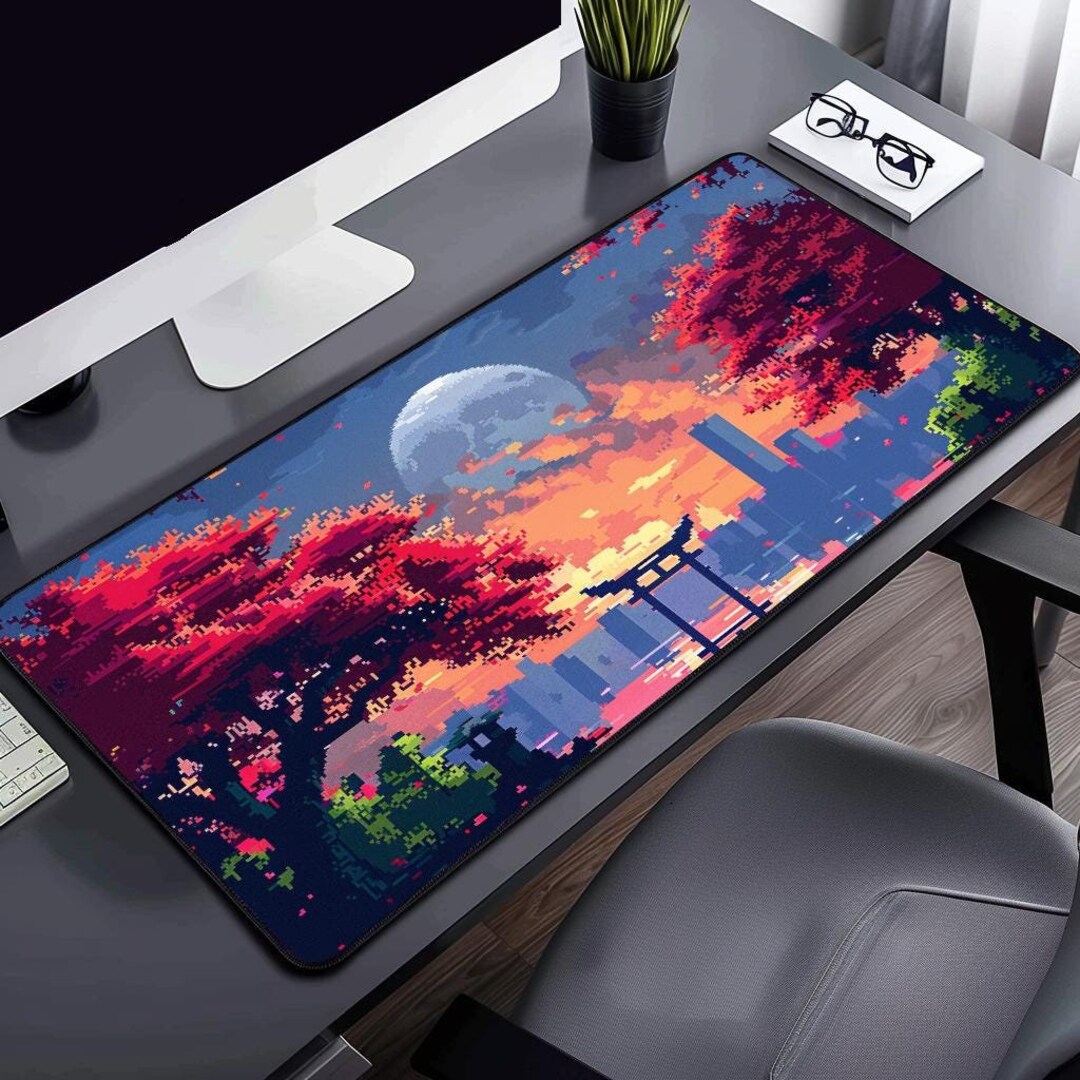 Japan Pixel Art Desk Mat, Torii Aesthetic Desk Mat, Japan Pixel Art ...